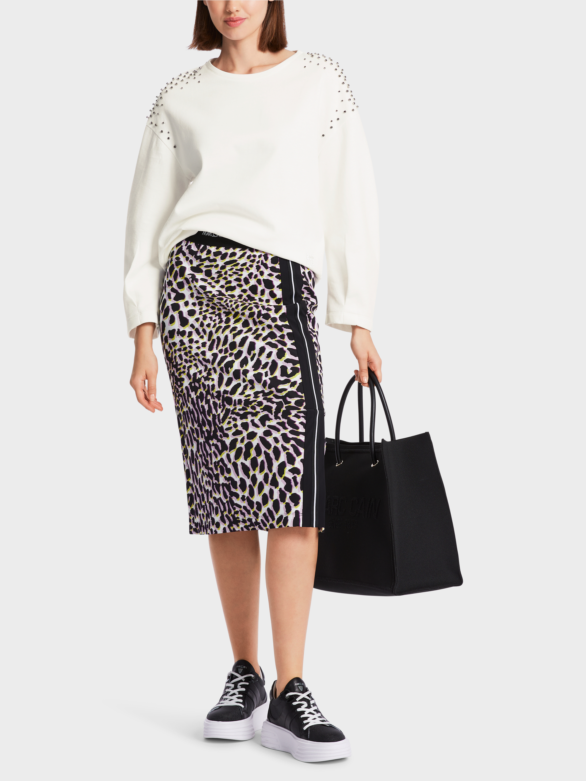 Sweatshirt with rhinestone appliqué | marc-cain.com/en