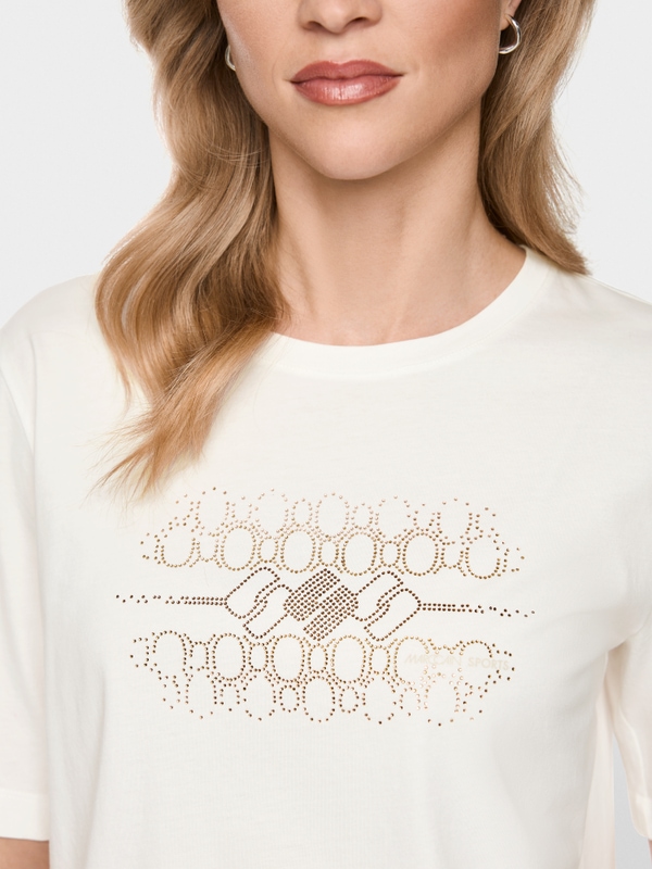 Katoenen shirt met hotfixsteentjes | marc-cain.com/nl